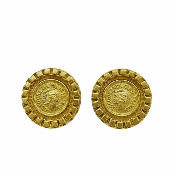 CHANEL | Jewelry | Chanel 95p Coin Motif Coco Earrings Gold Profile ...